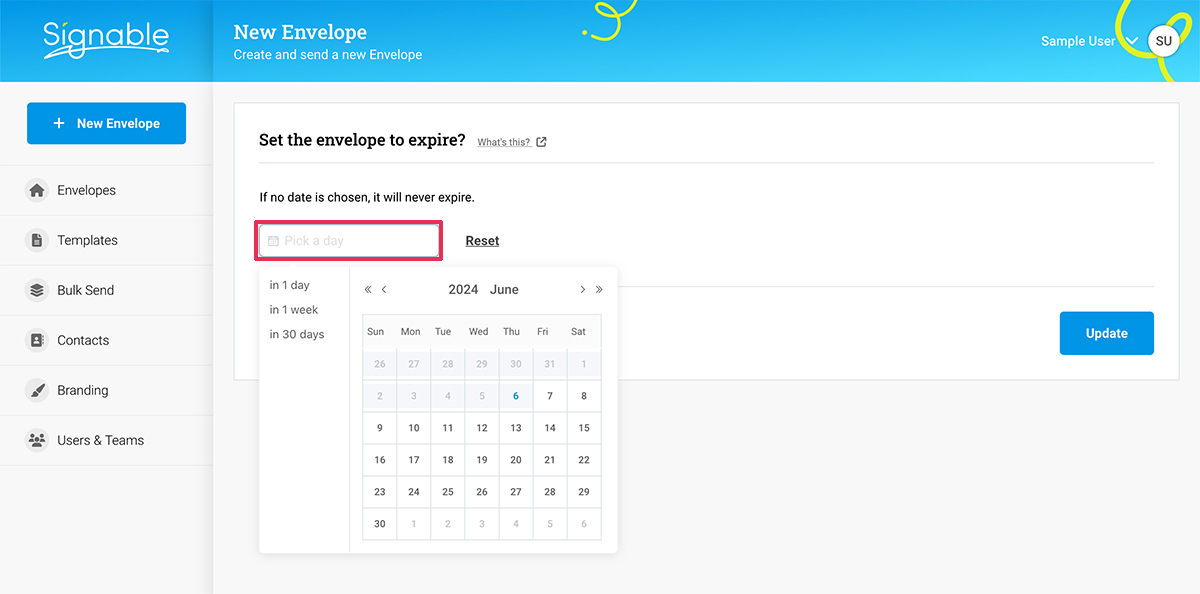 Setting an envelope to expire - Signable Help Centre