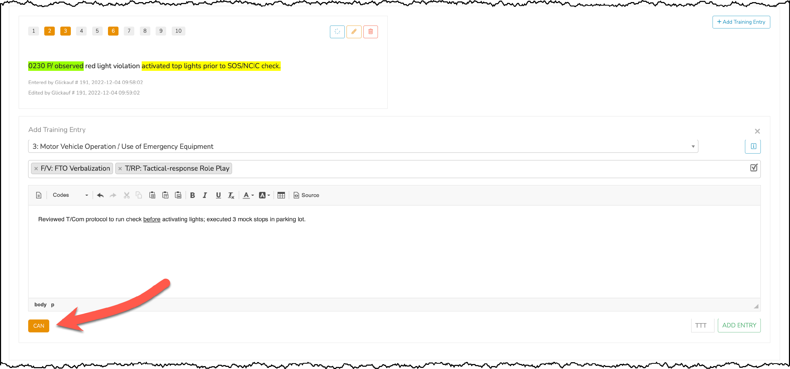 Narrative Training Entries - copfto