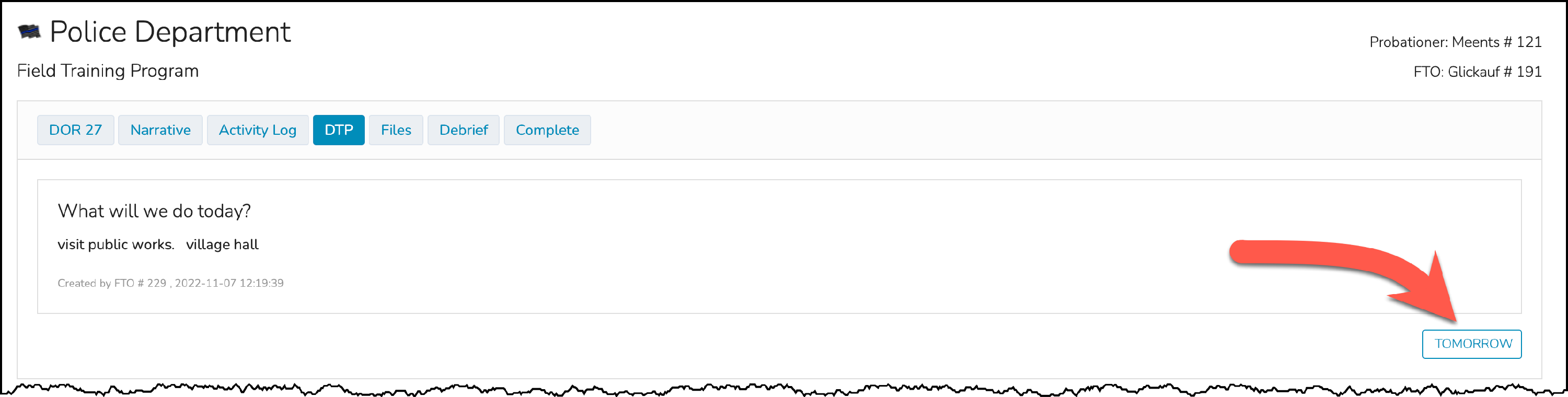 Daily Training Plan (DTP) Tab - copfto