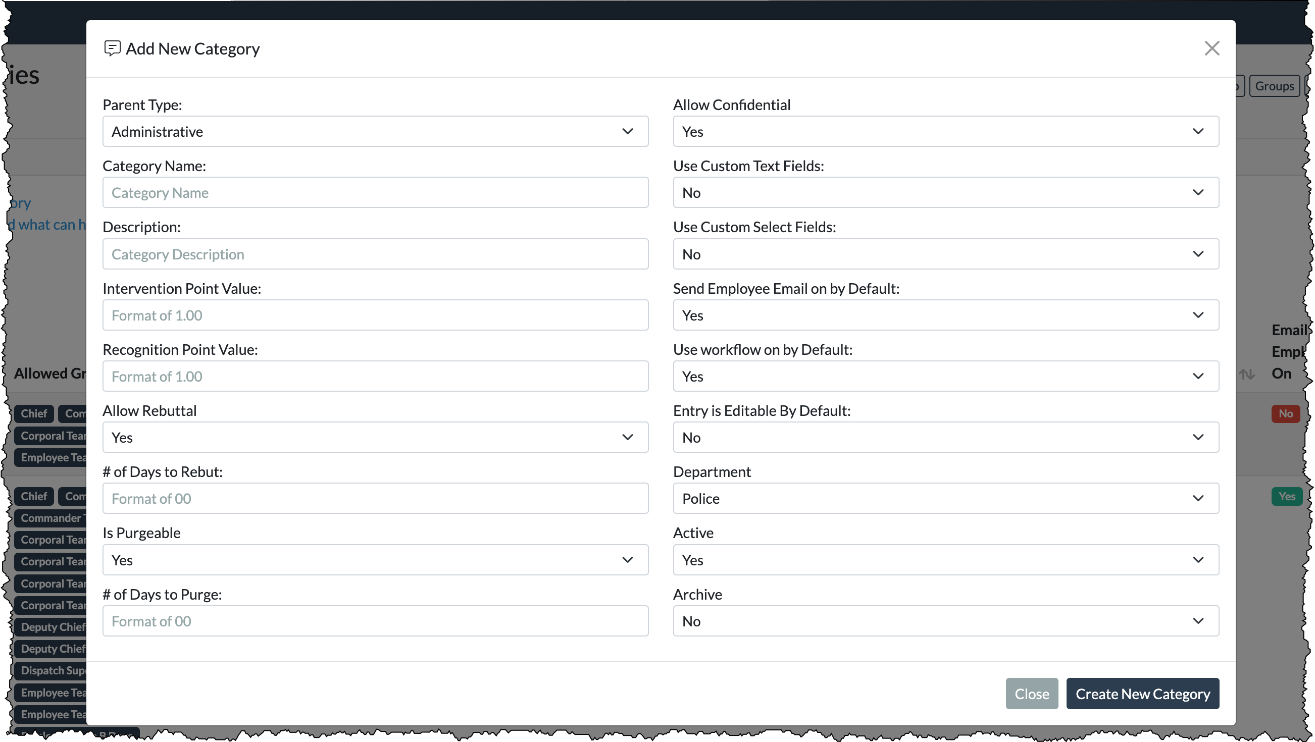 Managing Employee Log Types and Categories - pstracker