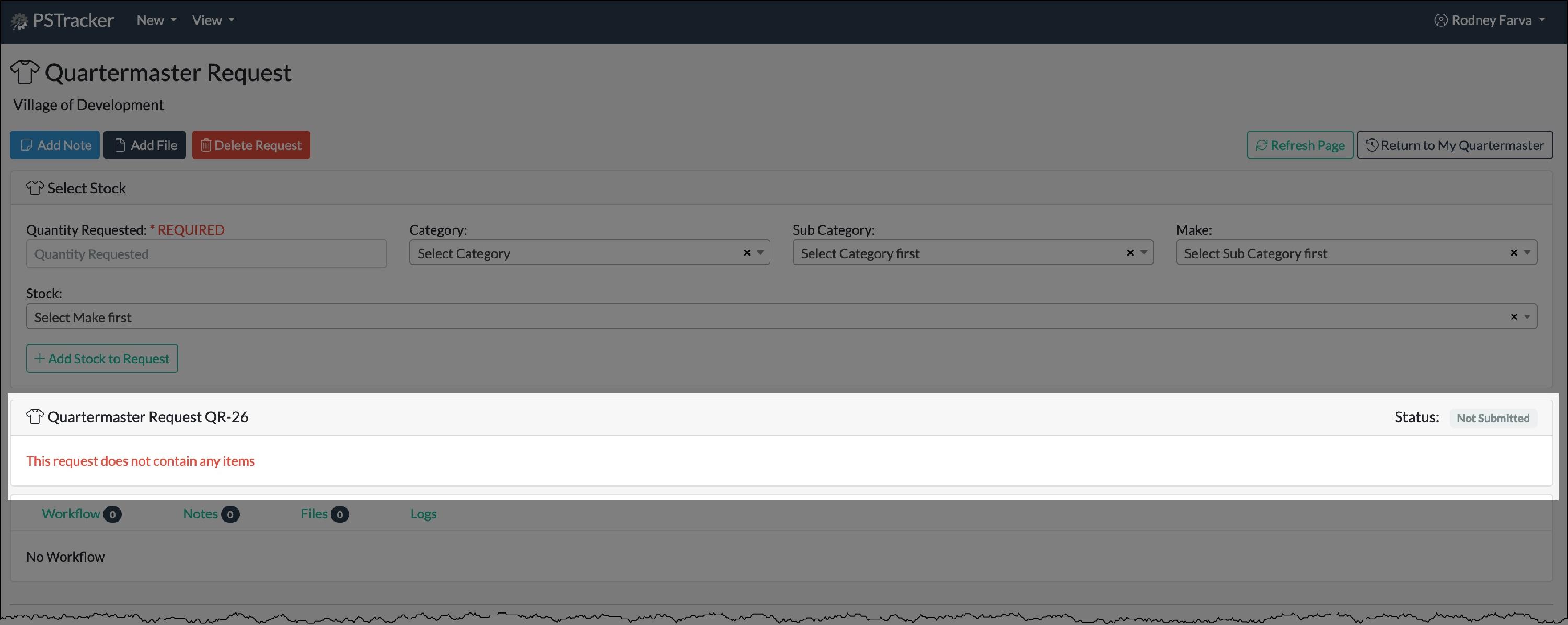 New Quartermaster Request - pstracker