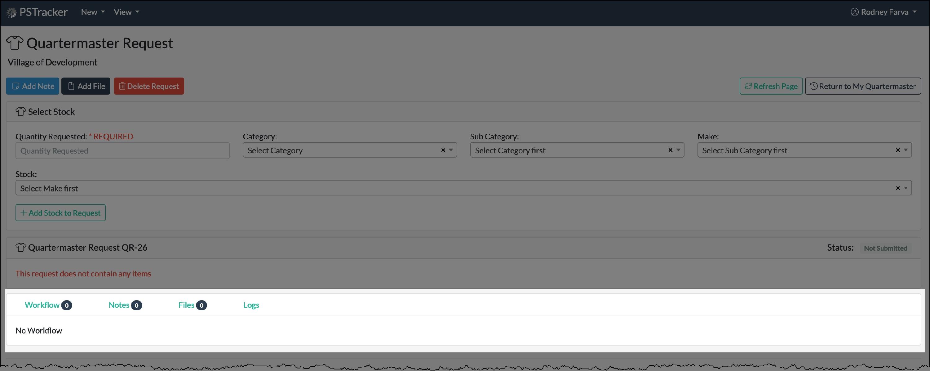 New Quartermaster Request - pstracker