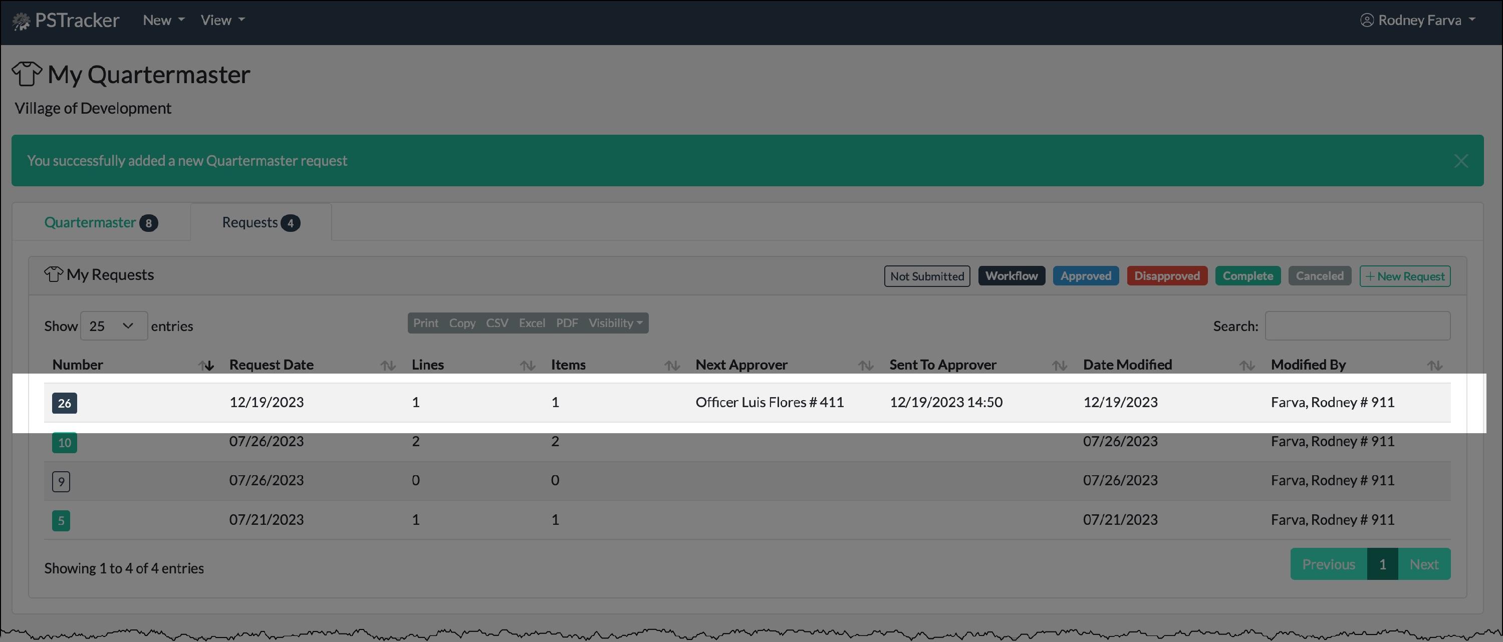 New Quartermaster Request - pstracker