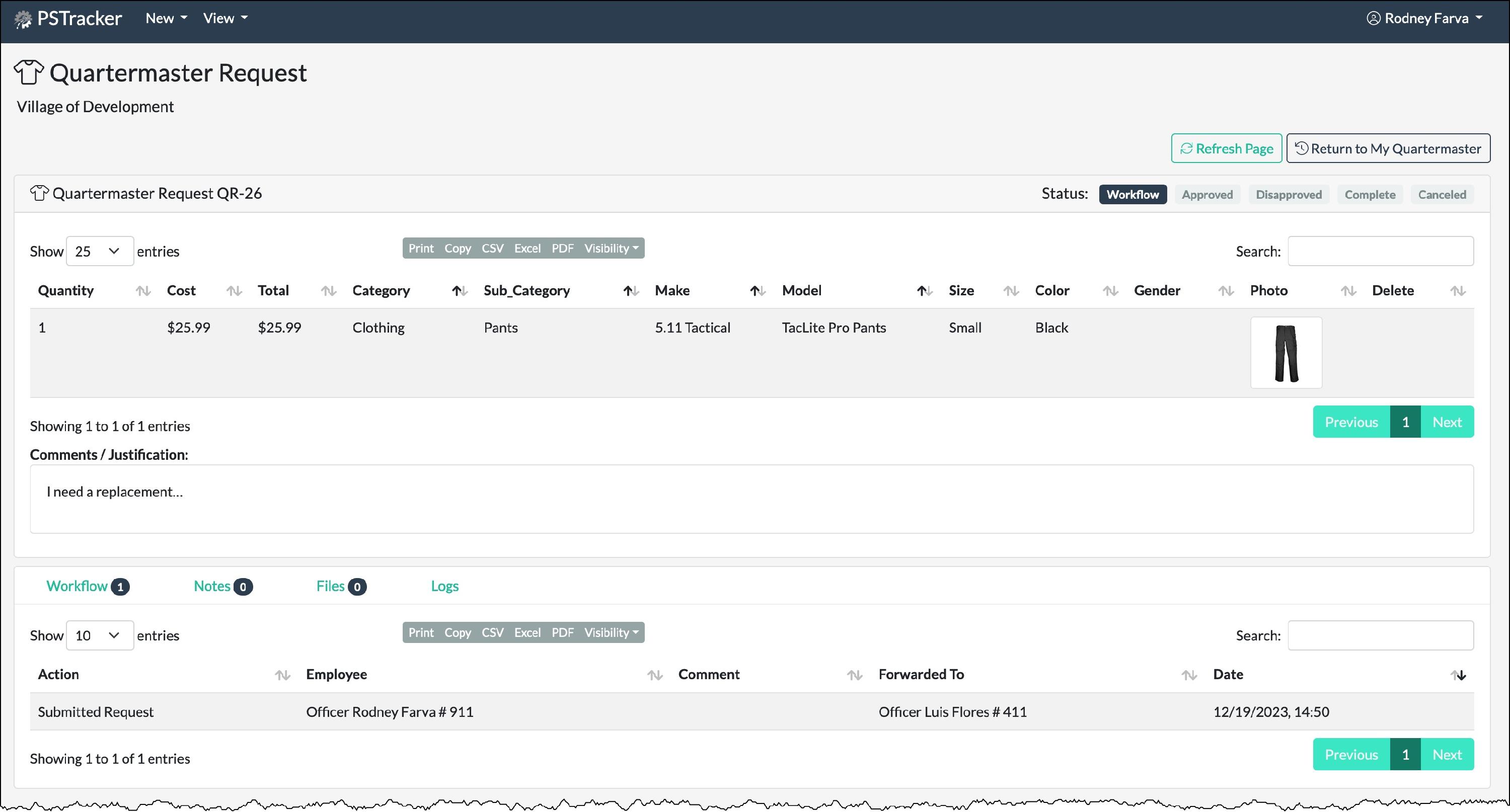 New Quartermaster Request - pstracker