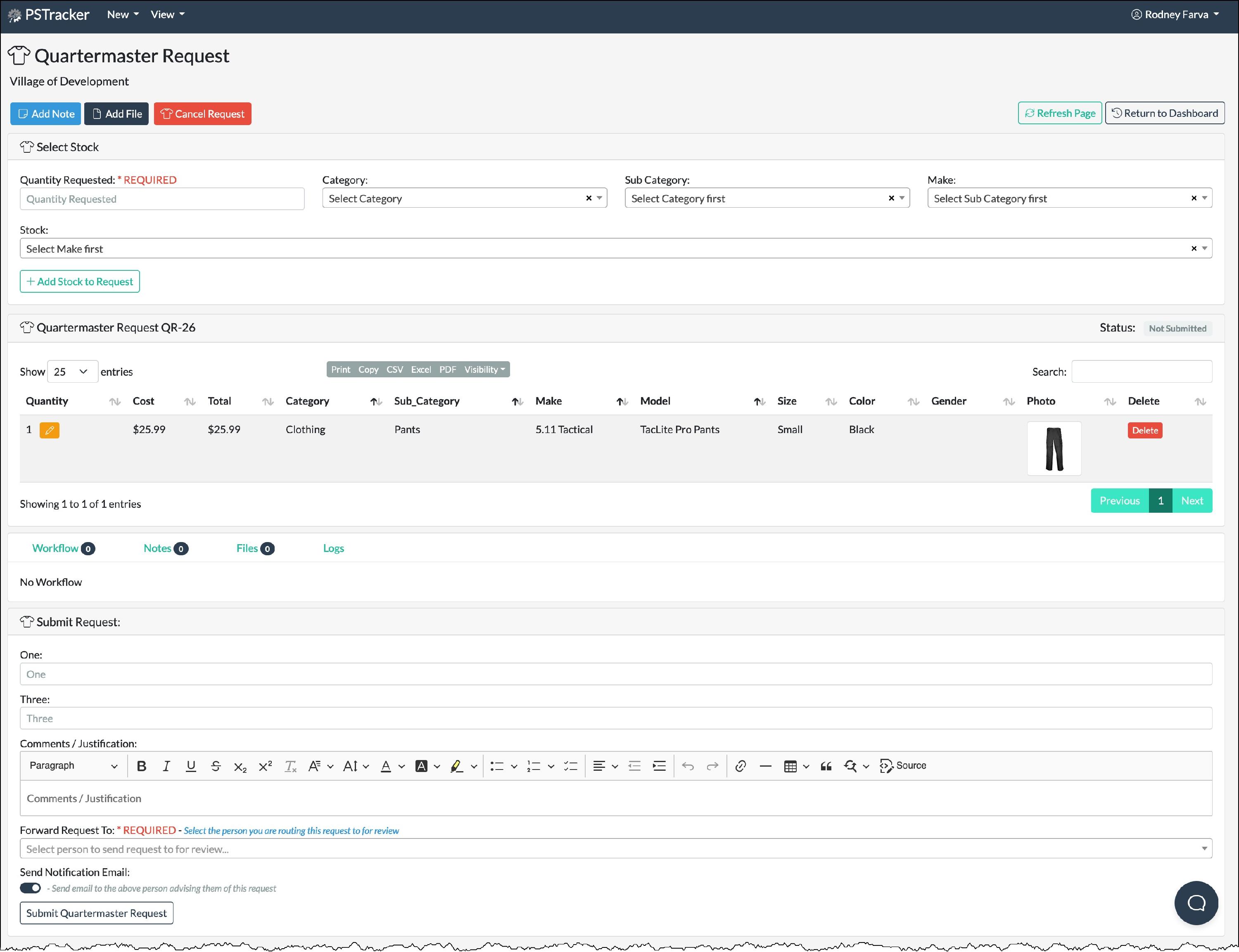 New Quartermaster Request - pstracker