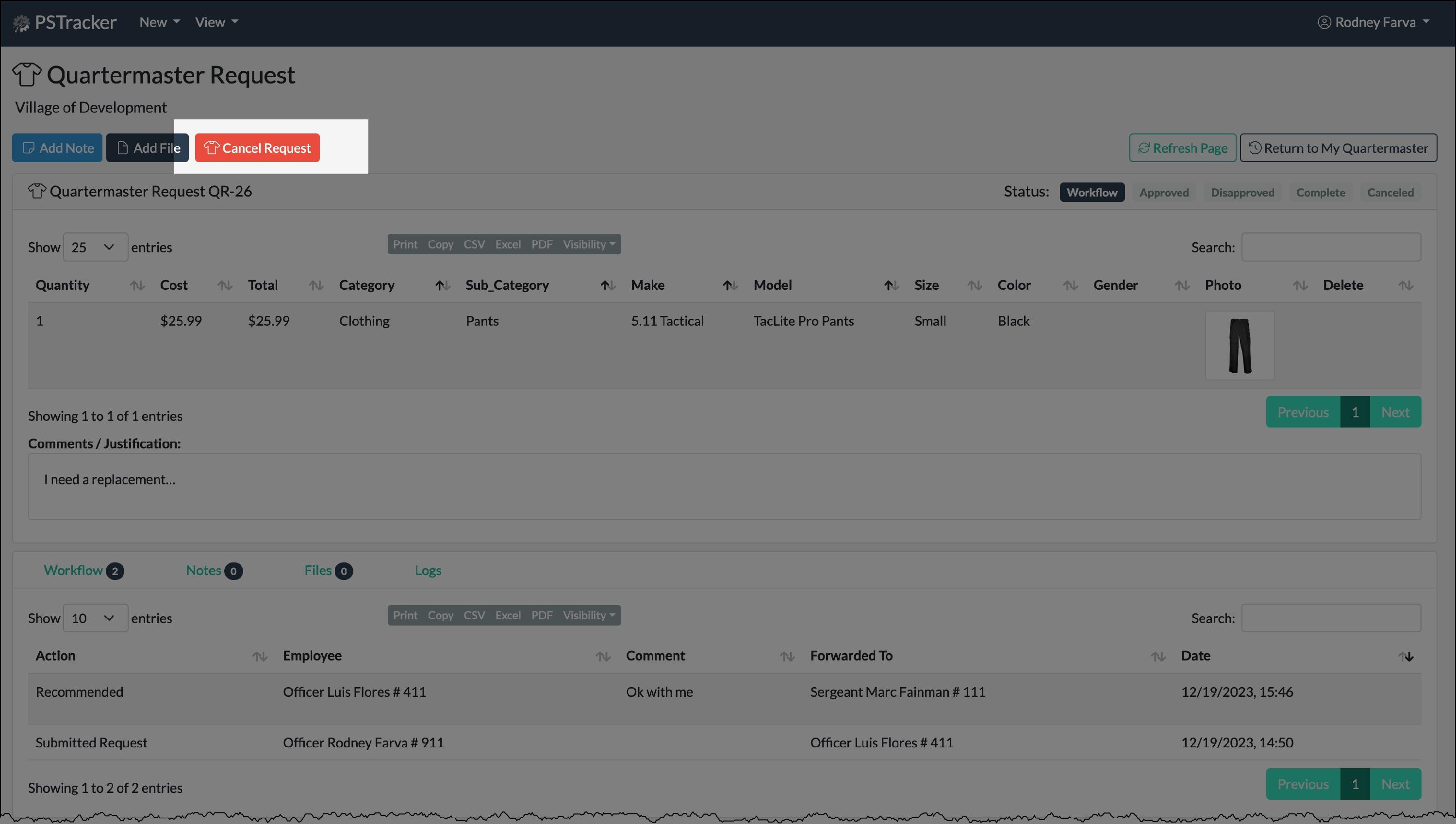 New Quartermaster Request - pstracker
