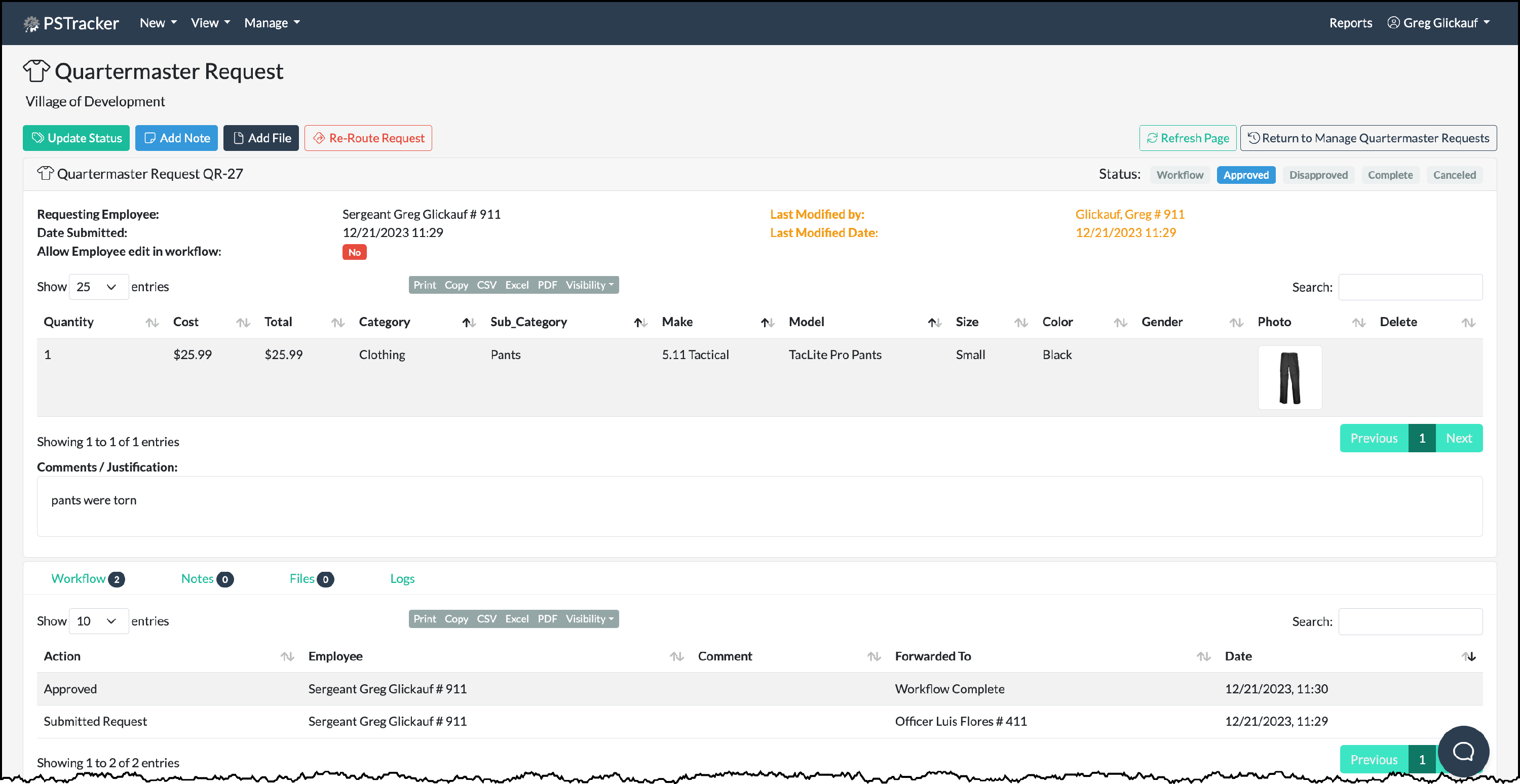 Manage Quartermaster Employee Requests - pstracker