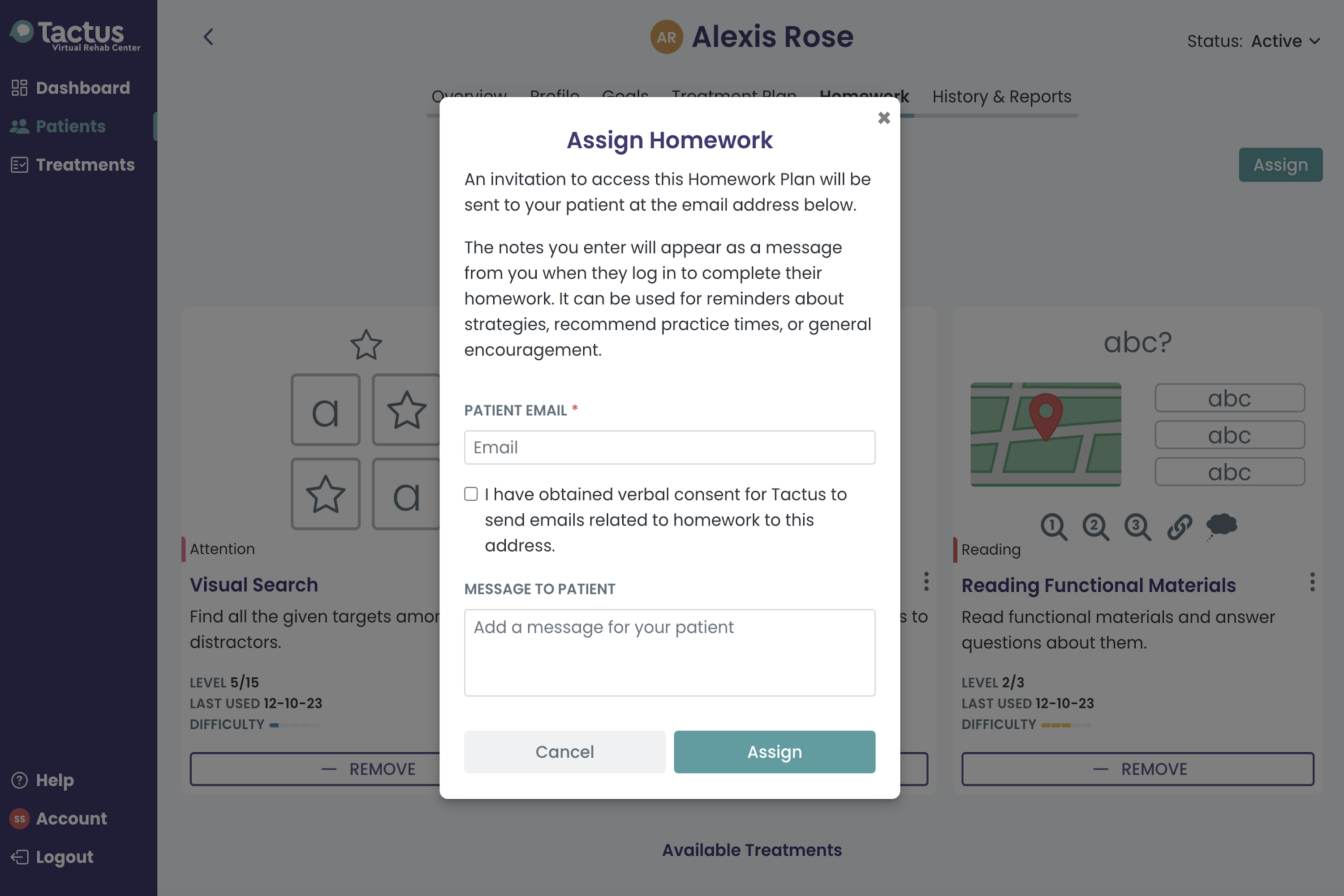 Homework - Tactus Virtual Rehab Center