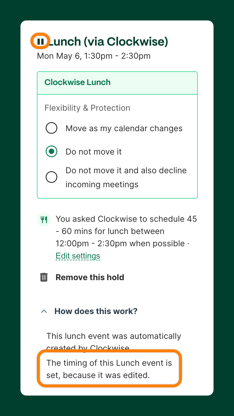 Holds: Lunch, Travel, and personal time - Clockwise Knowledge Base
