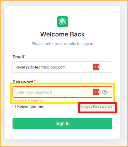 Forgot Password to Sign In - HECM Toolbox