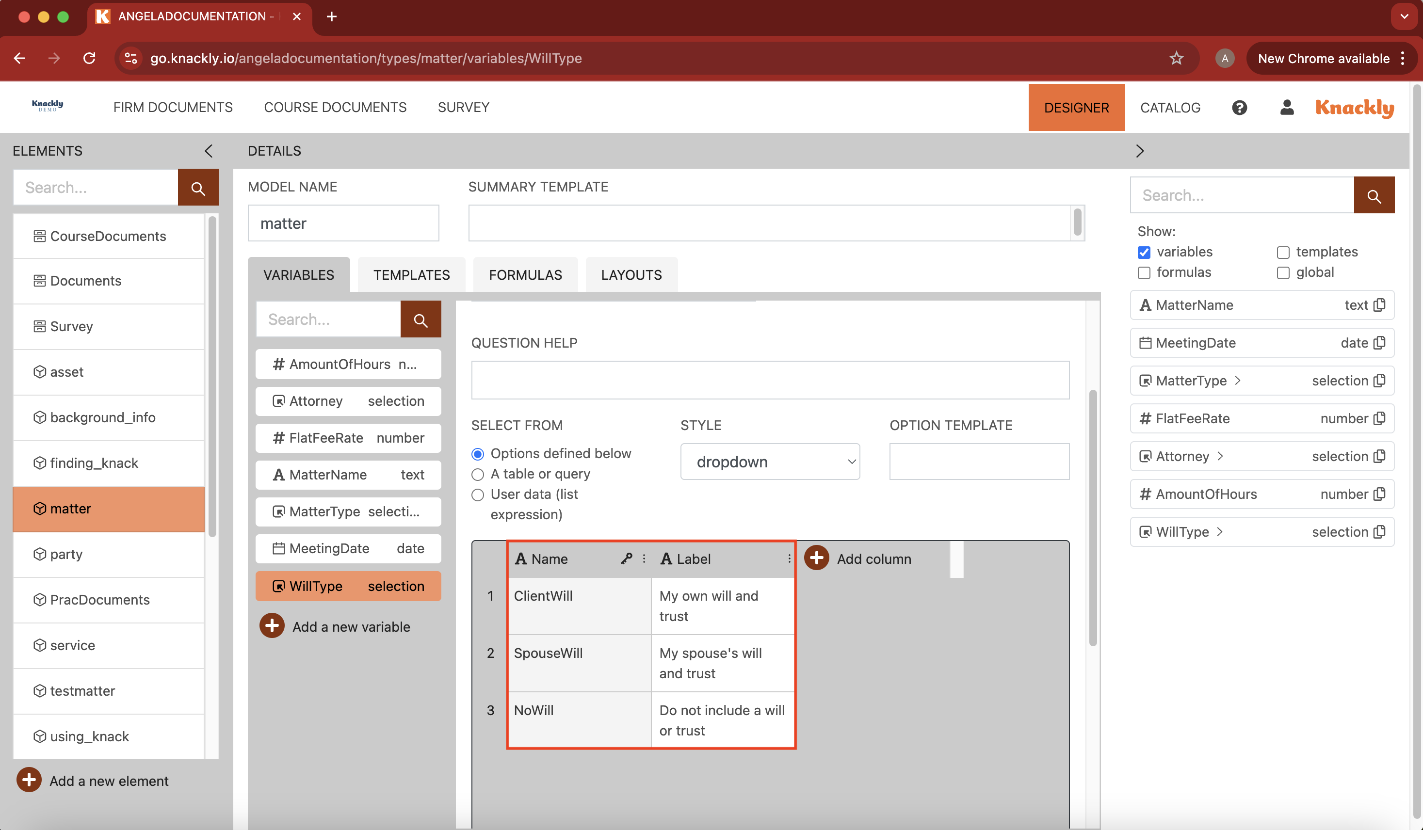Selection Variable Labels - Knackly Support Center
