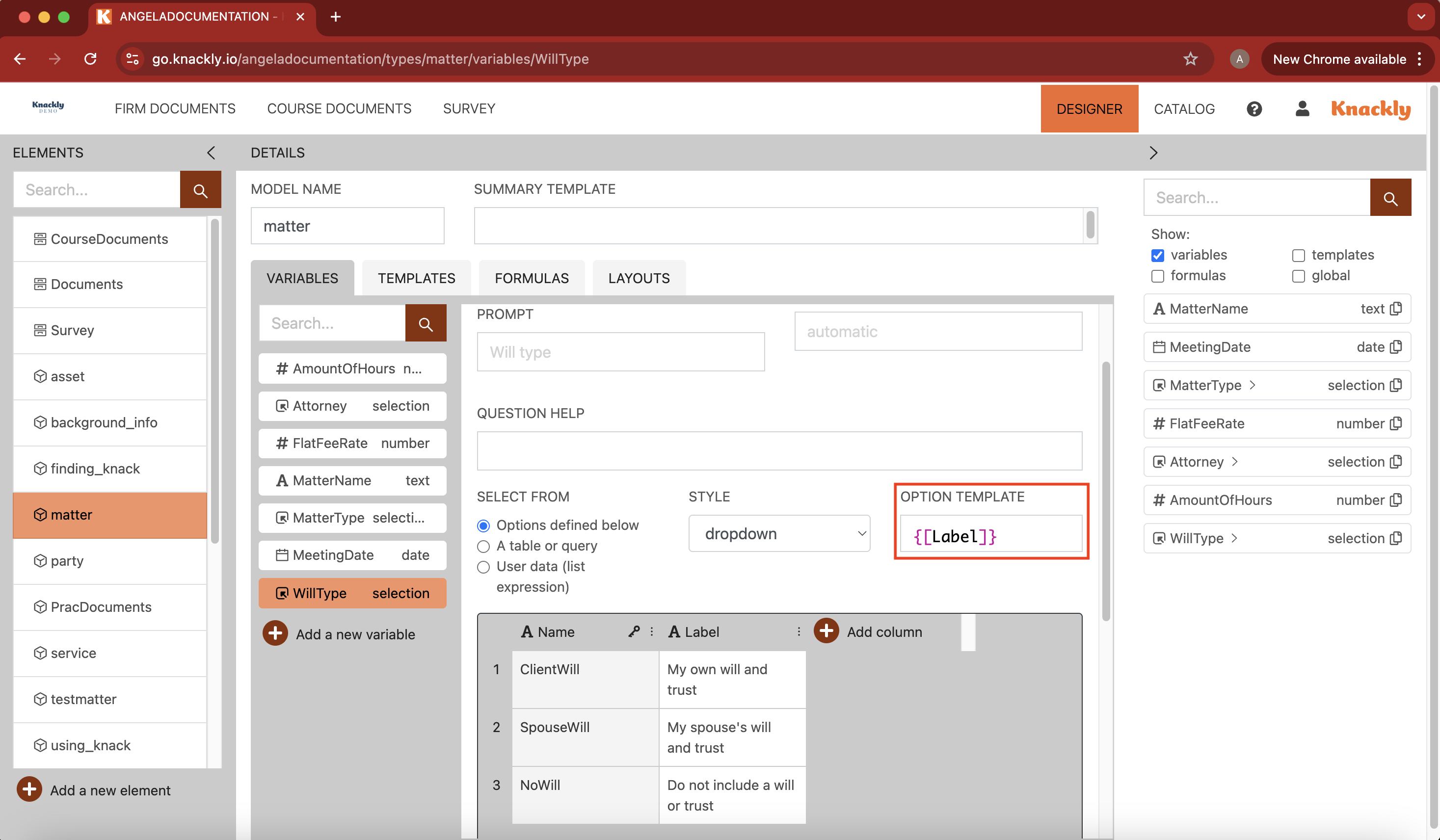 Selection Variable Labels - Knackly Support Center
