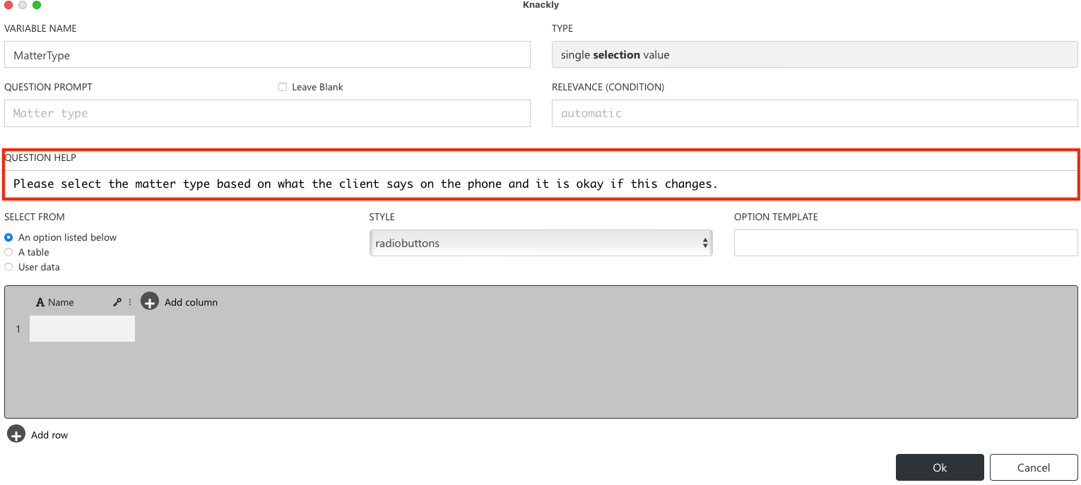 Creating and Editing Question Help - Knackly Support Center