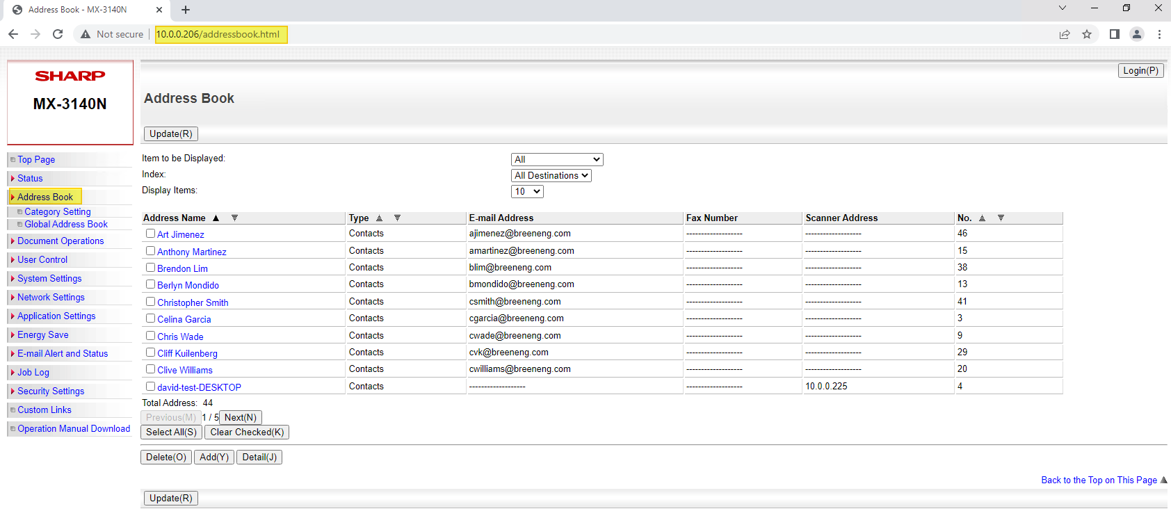 Adding/Removing user in MX3140 Copier - Breen Design Group Knowledge Base