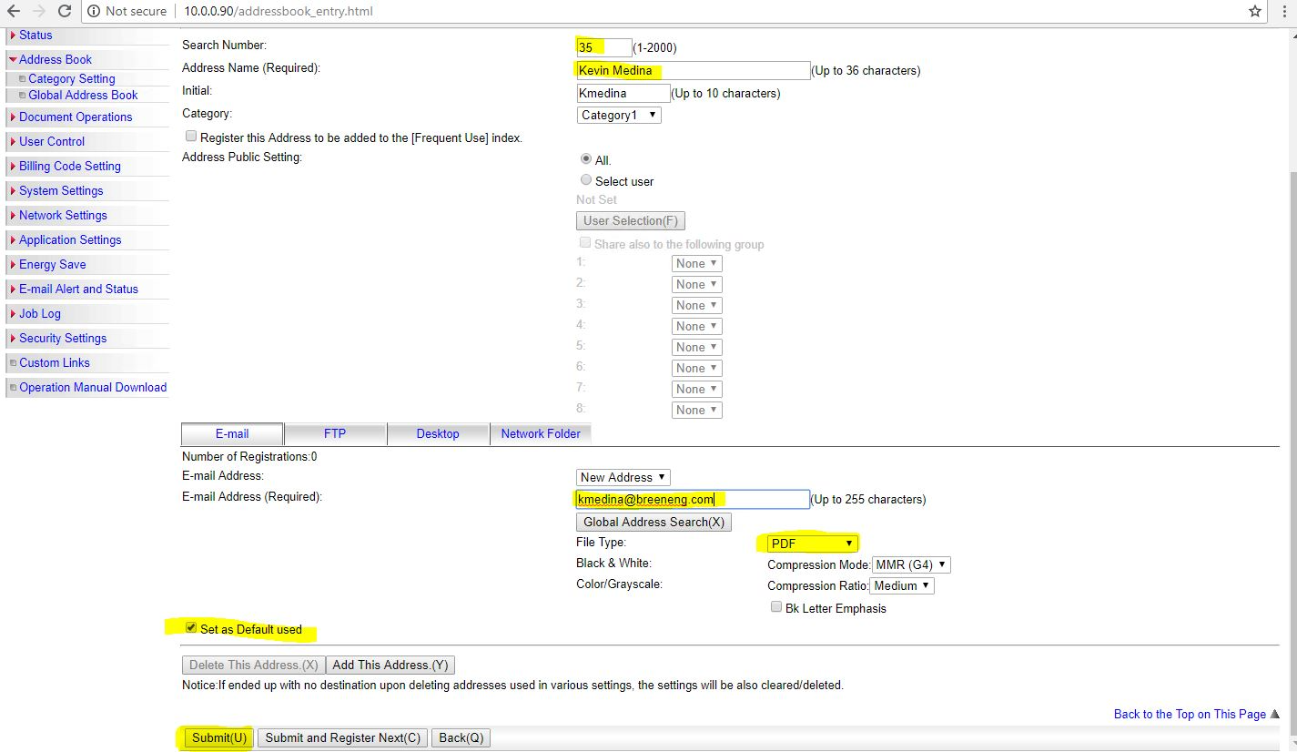 Adding/Removing user in MX3140 Copier - Breen Design Group Knowledge Base