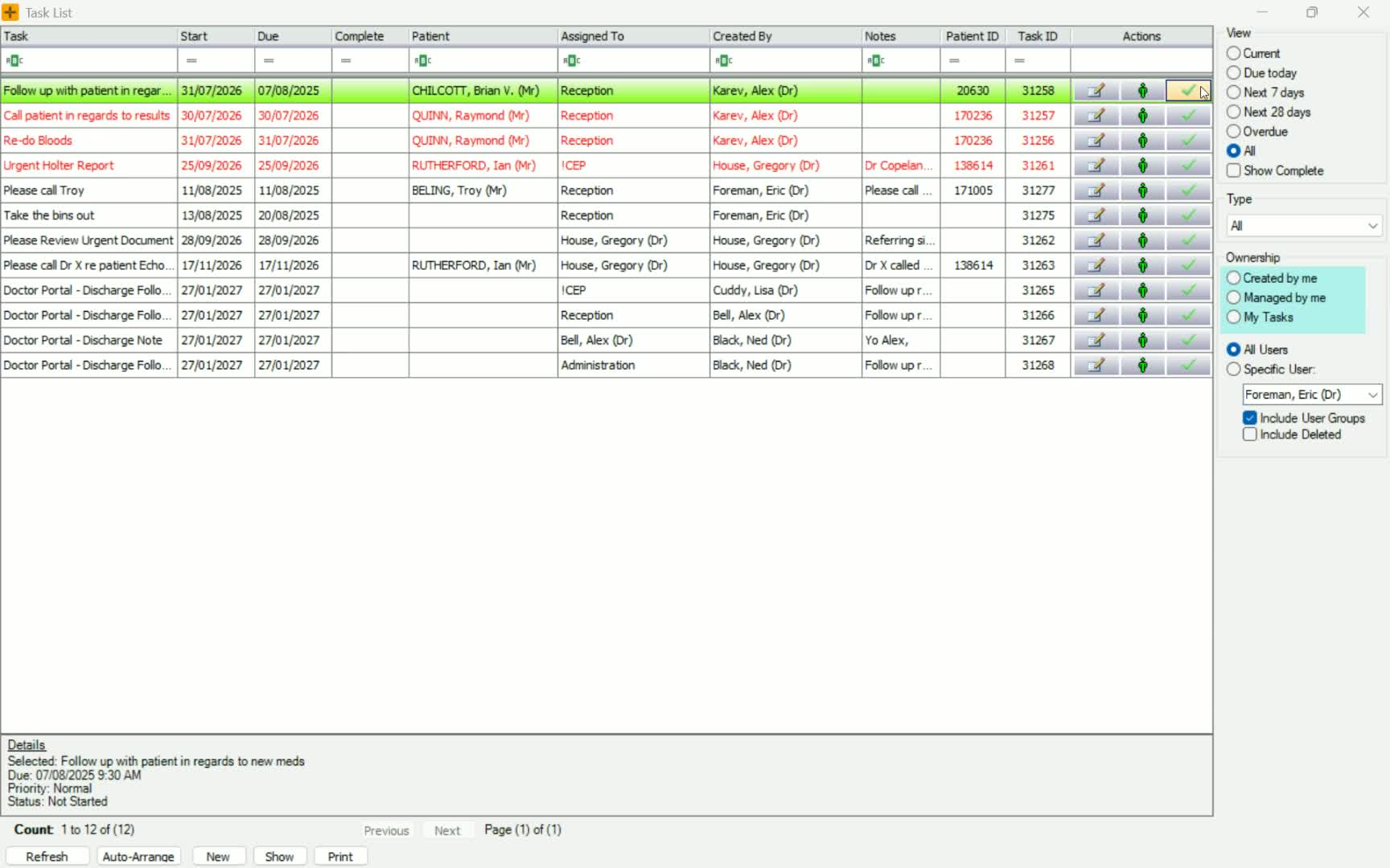 How to create, view and action Tasks - HealthTrack Usability Guide