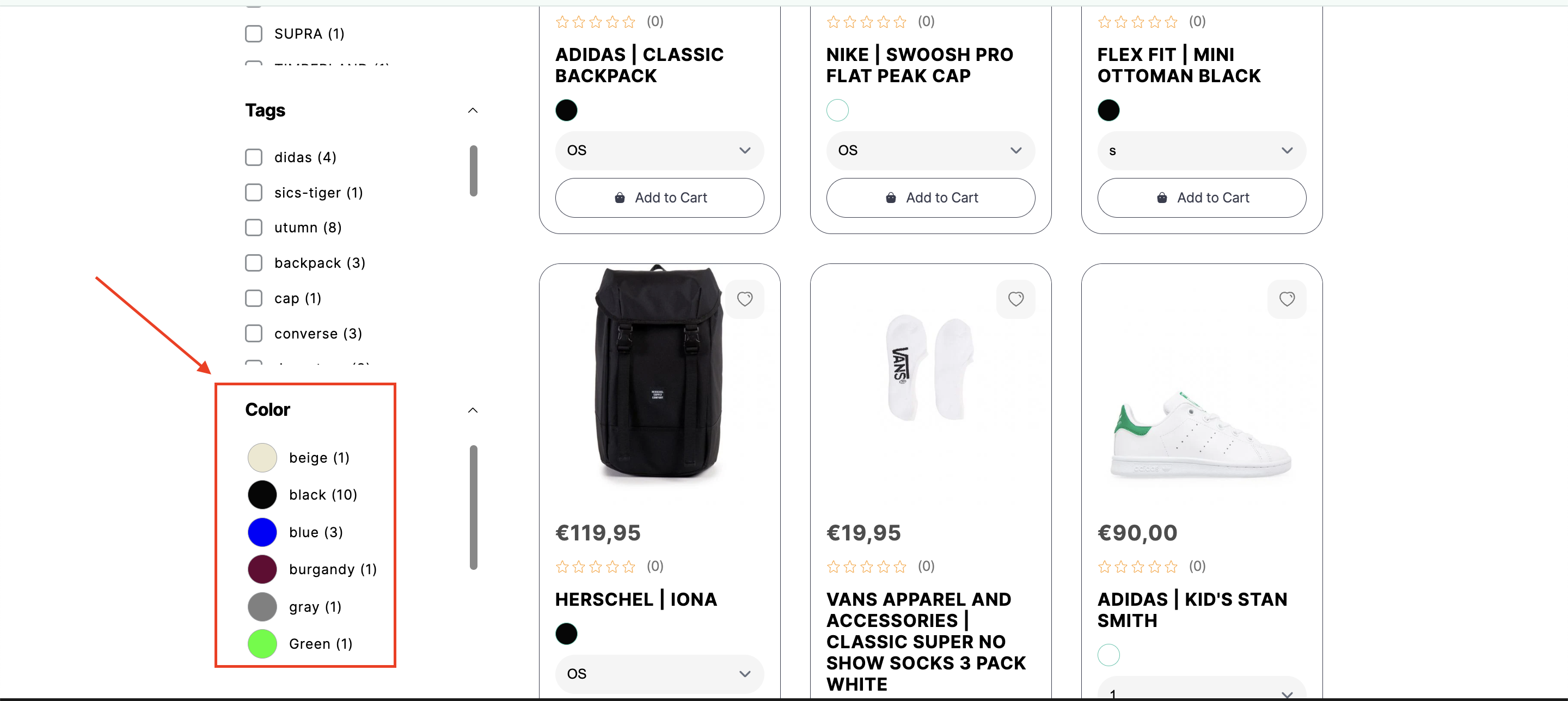How do I create a color filter for items that displays color swatches ...