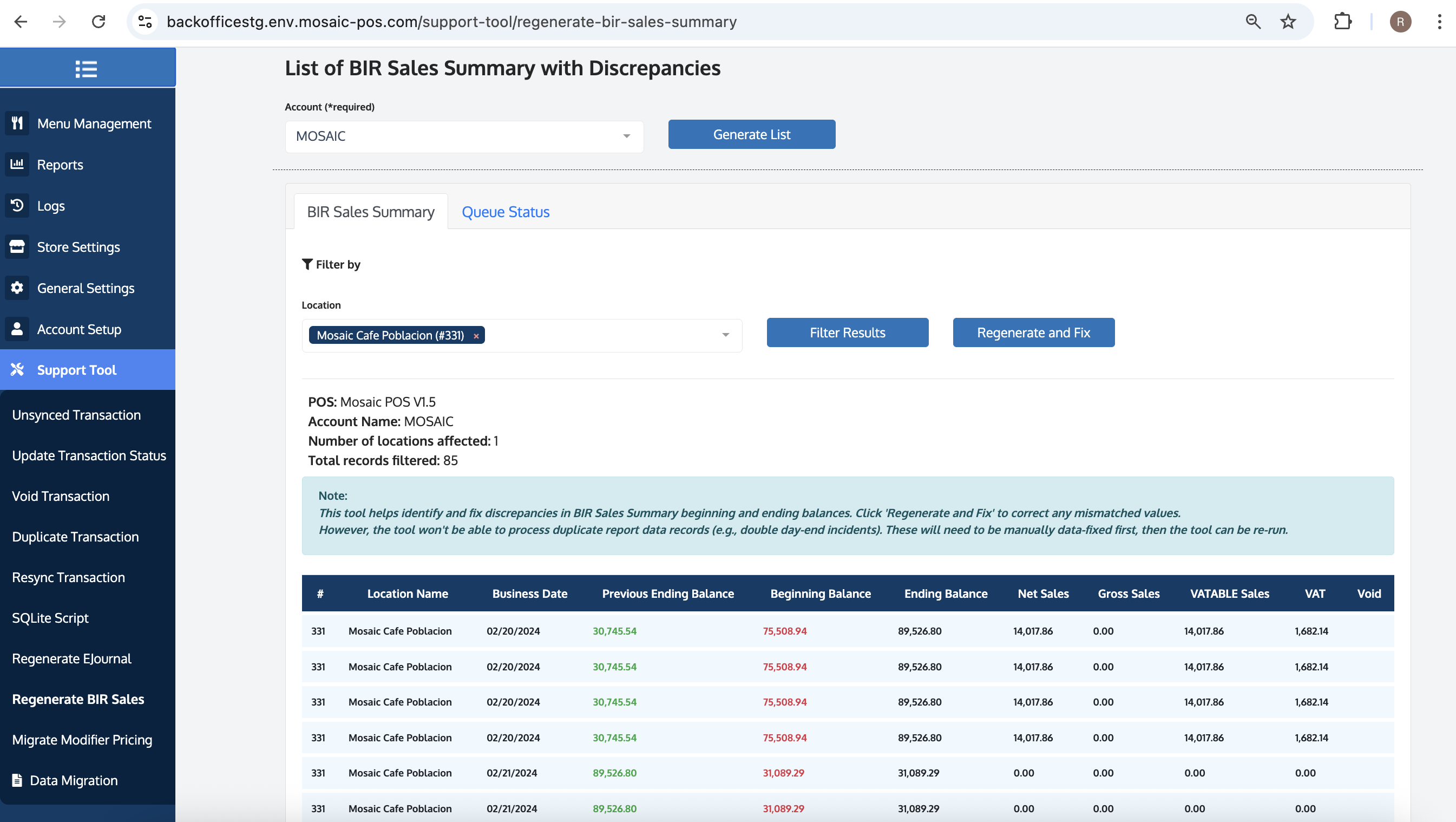 Regenerate BIR Sales Support Tool - Identify and Fix Ending Balance and Beginning Balance ...
