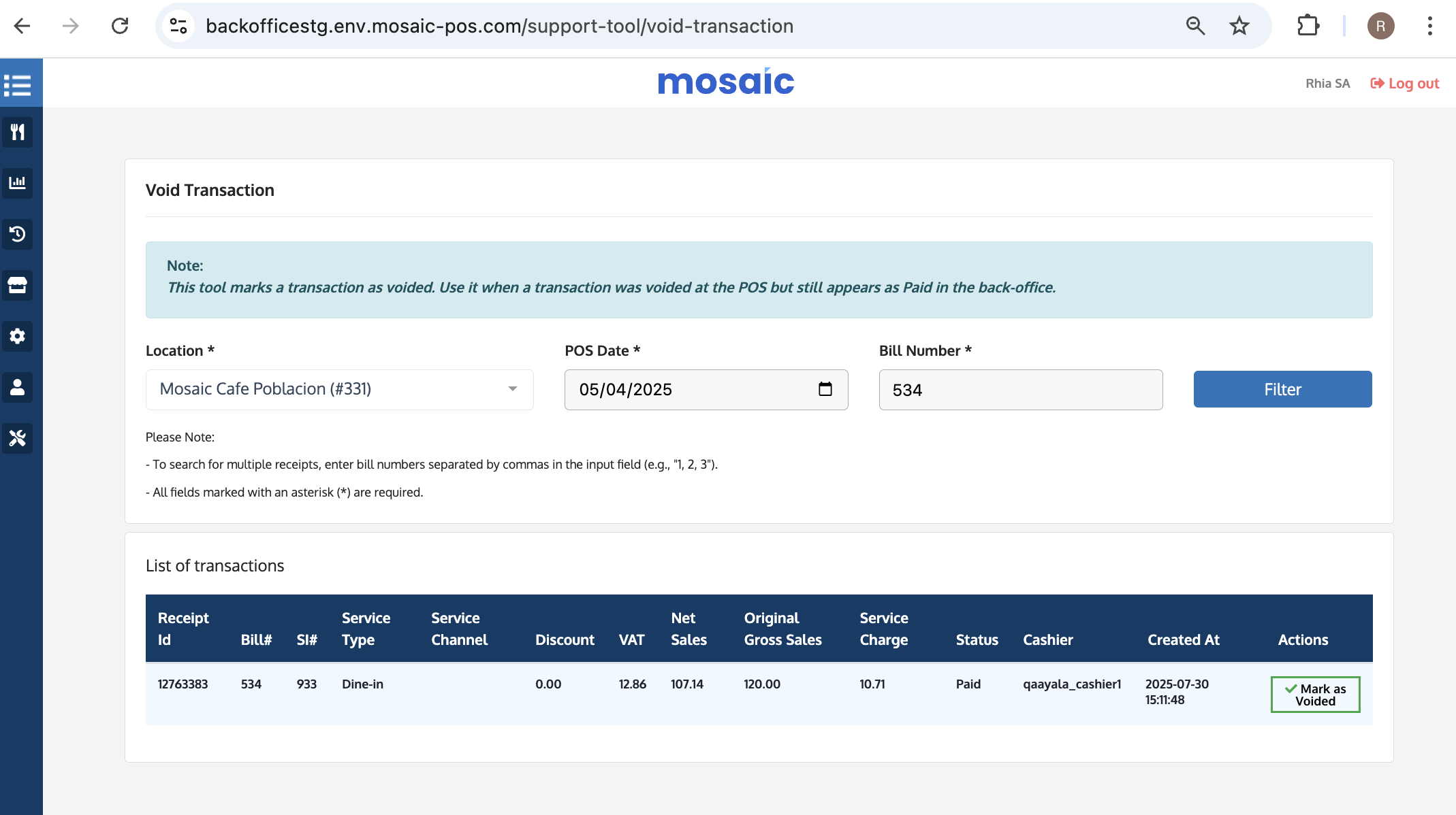 Void Transaction Support Tool - Void transaction thru Back Office ...